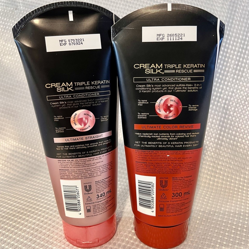 2x Cream Silk Conditioner Triple Keratin ULTIMATE STRAIGHT FAMILY SIZE ...