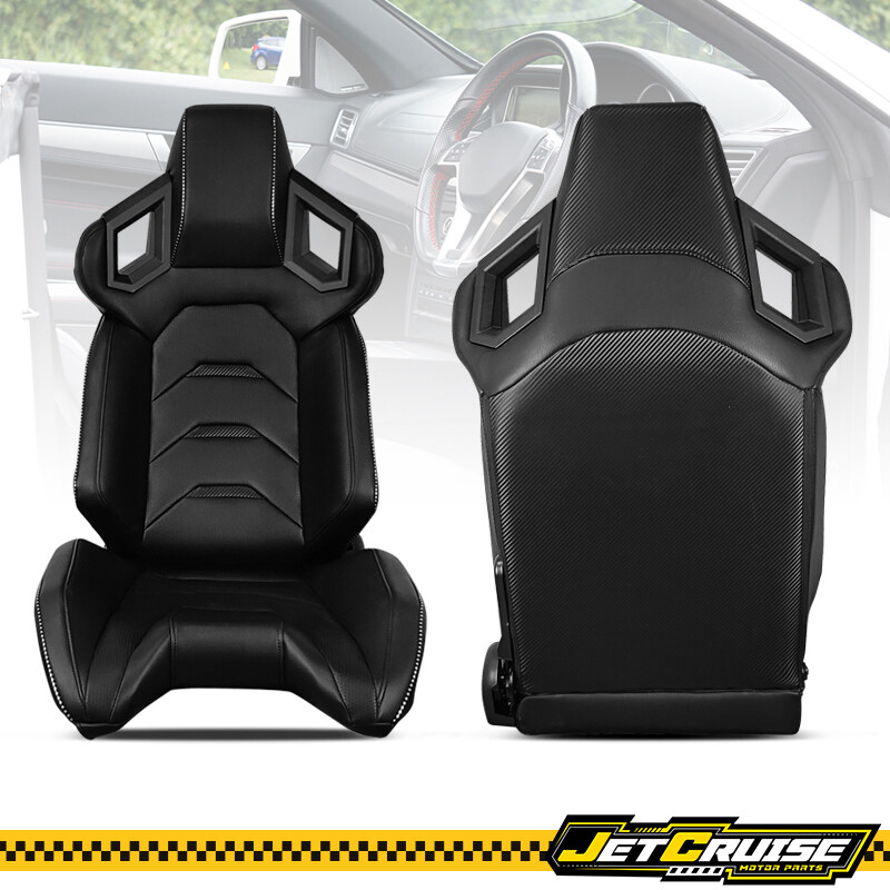 Universal Pair Reclinable Racing Seats & Dual Sliders Carbon PU Leather ...