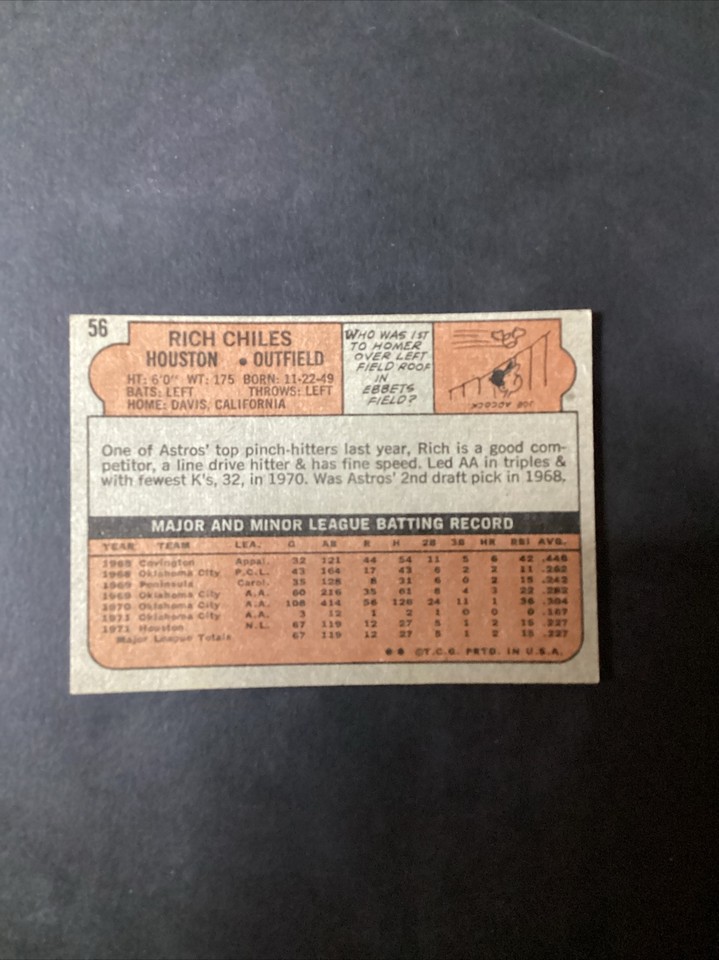1972 Topps Baseball #56, Rich Chiles RC NM-MT Beauty 🔥 | eBay