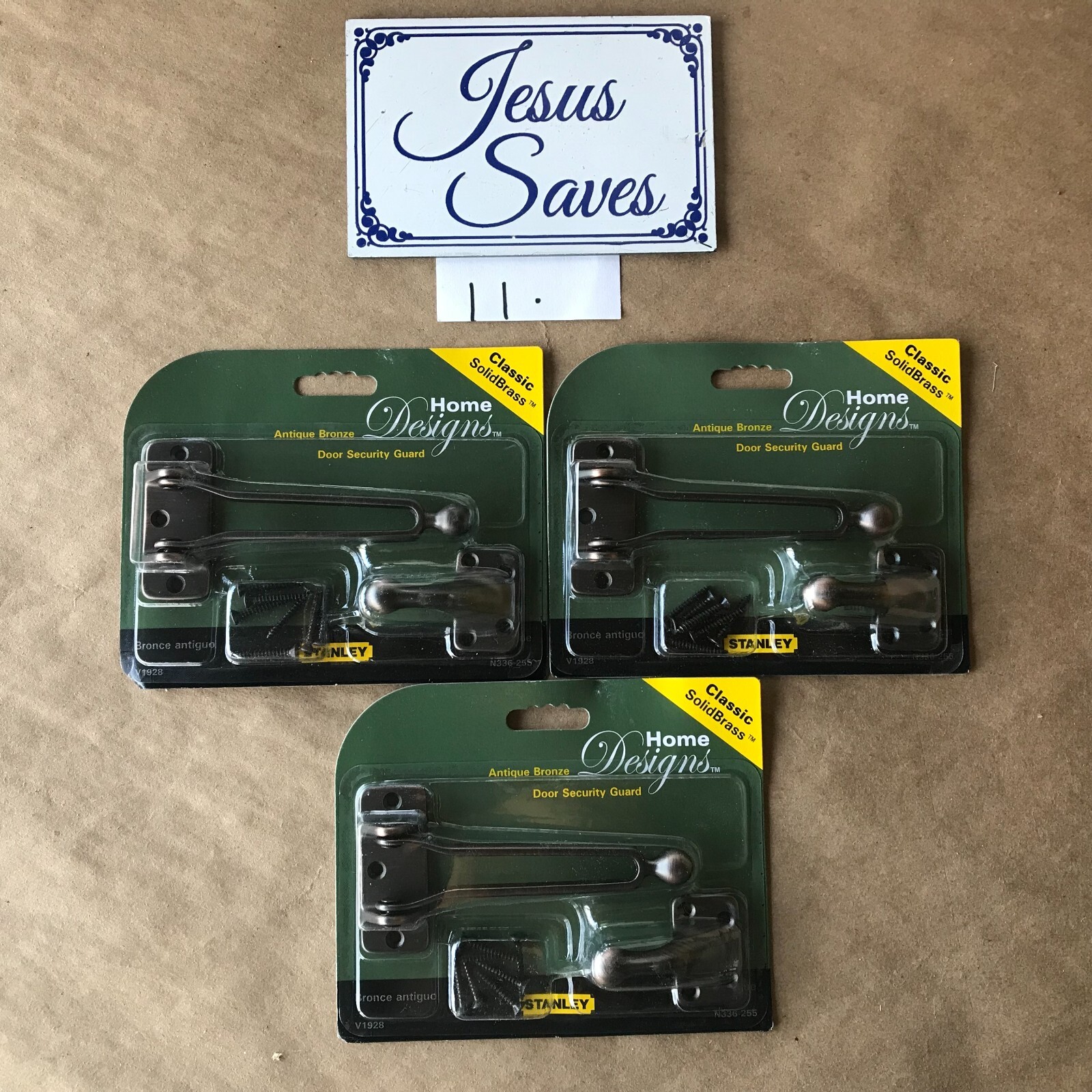 3 Stanley National Antique Bronze Door Security Guard Locks N336-255 ...