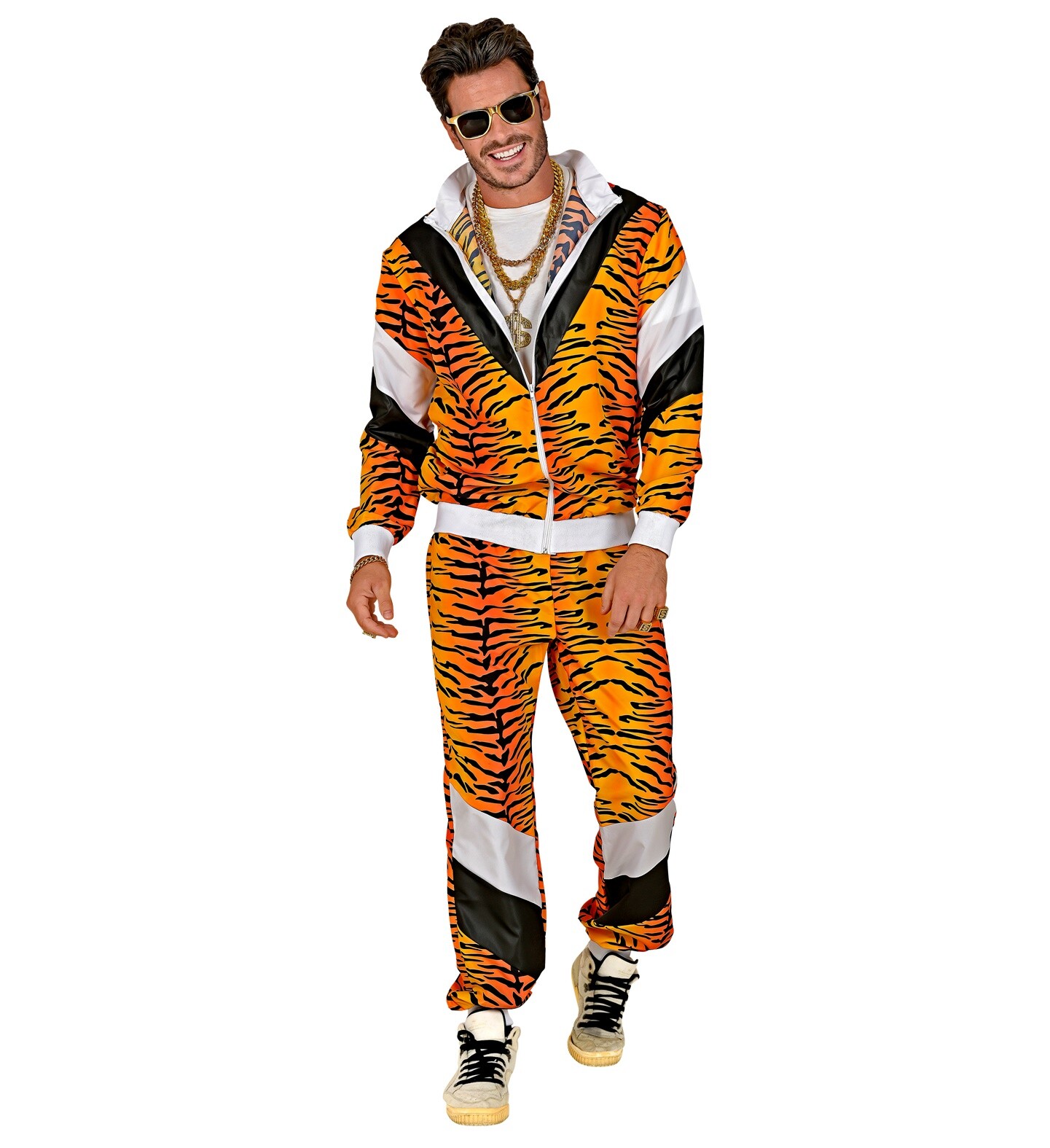 80er JAHRE TIGERPRINT TRAININGSANZUG Oberteil Hose Jogginganzug Jogging ...
