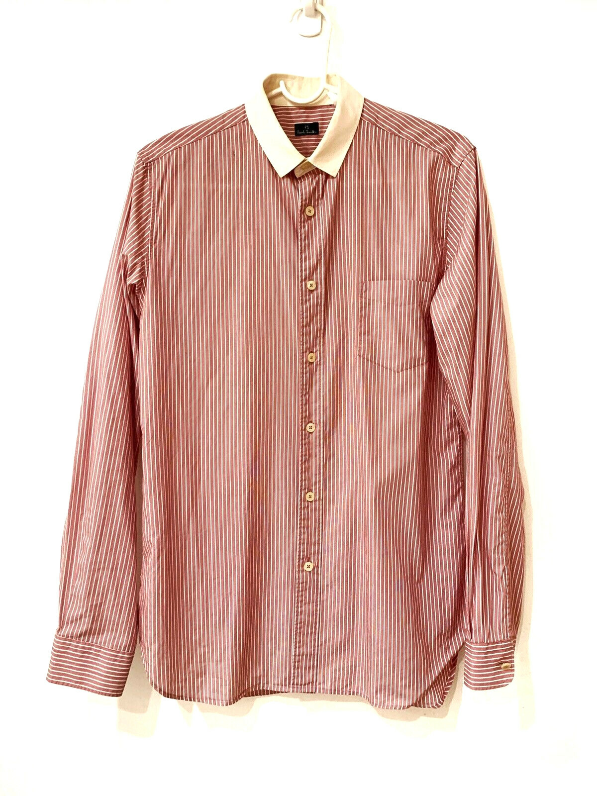 PAUL SMITH - Red Striped White Banker's Collar Slim Fit Cotton Dress ...