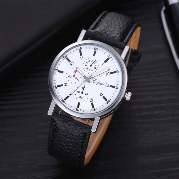 Men’s/Youth’s Designer Sport, Large White Face Watch, Black Grain ...