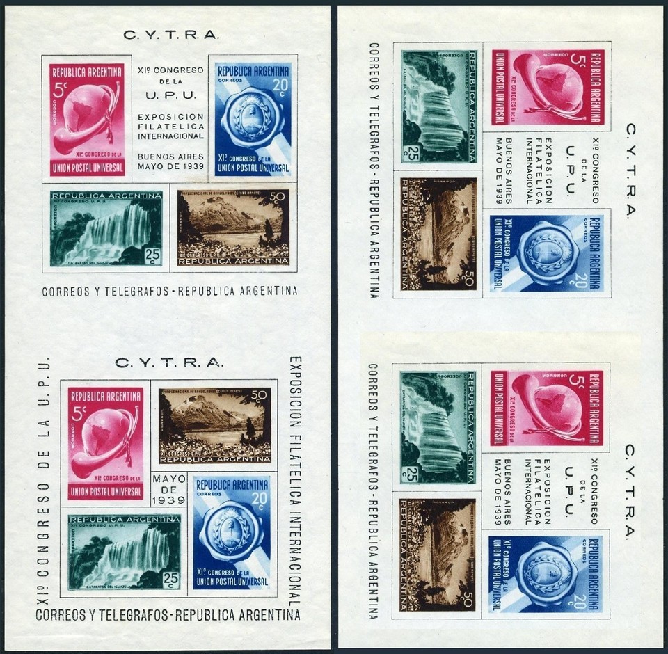 Argentina 467-468 a,b pairs blocks, hinged. Mi Bl.2-3. UPU 11th ...