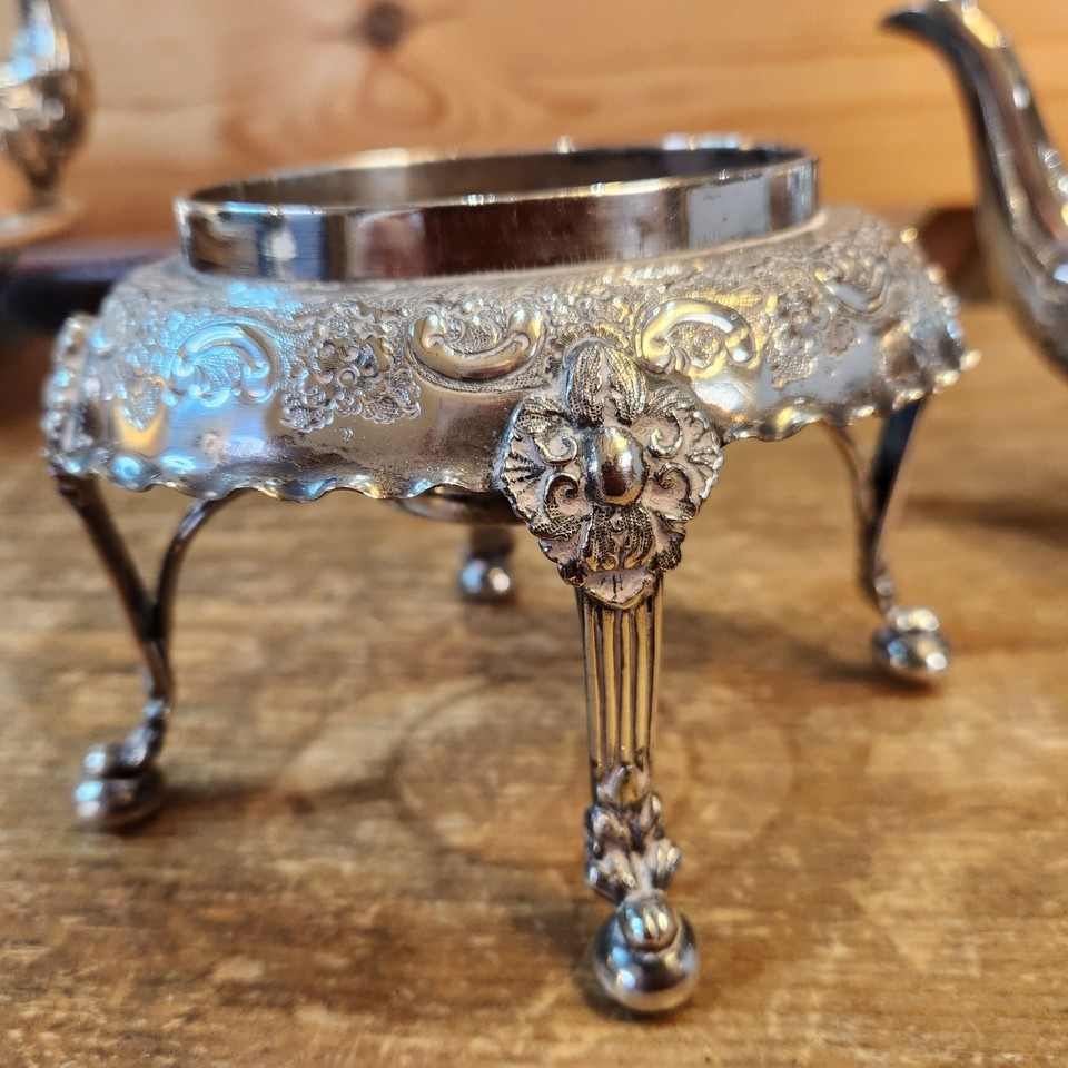 Victorian Sheffield Silver Plated Repousse Tea Kettle on Stand, Display ...