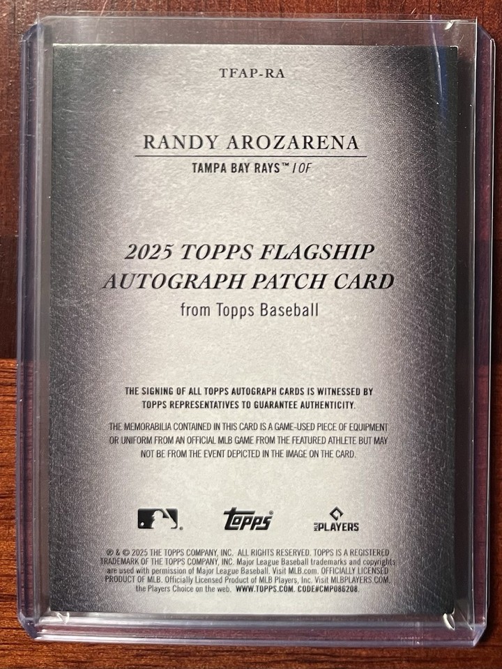 2025 Topps Series 2 Flagship Autograph Patch Randy Arozarena Black /10 ...