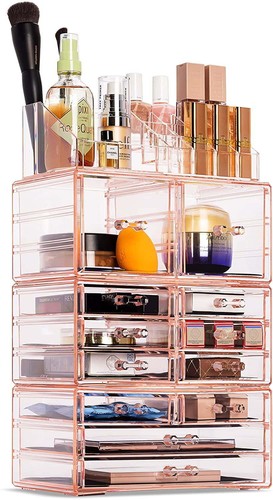 Cosmetic Makeup and Jewelry Storage Case Tower Display Organizer - Pink ...