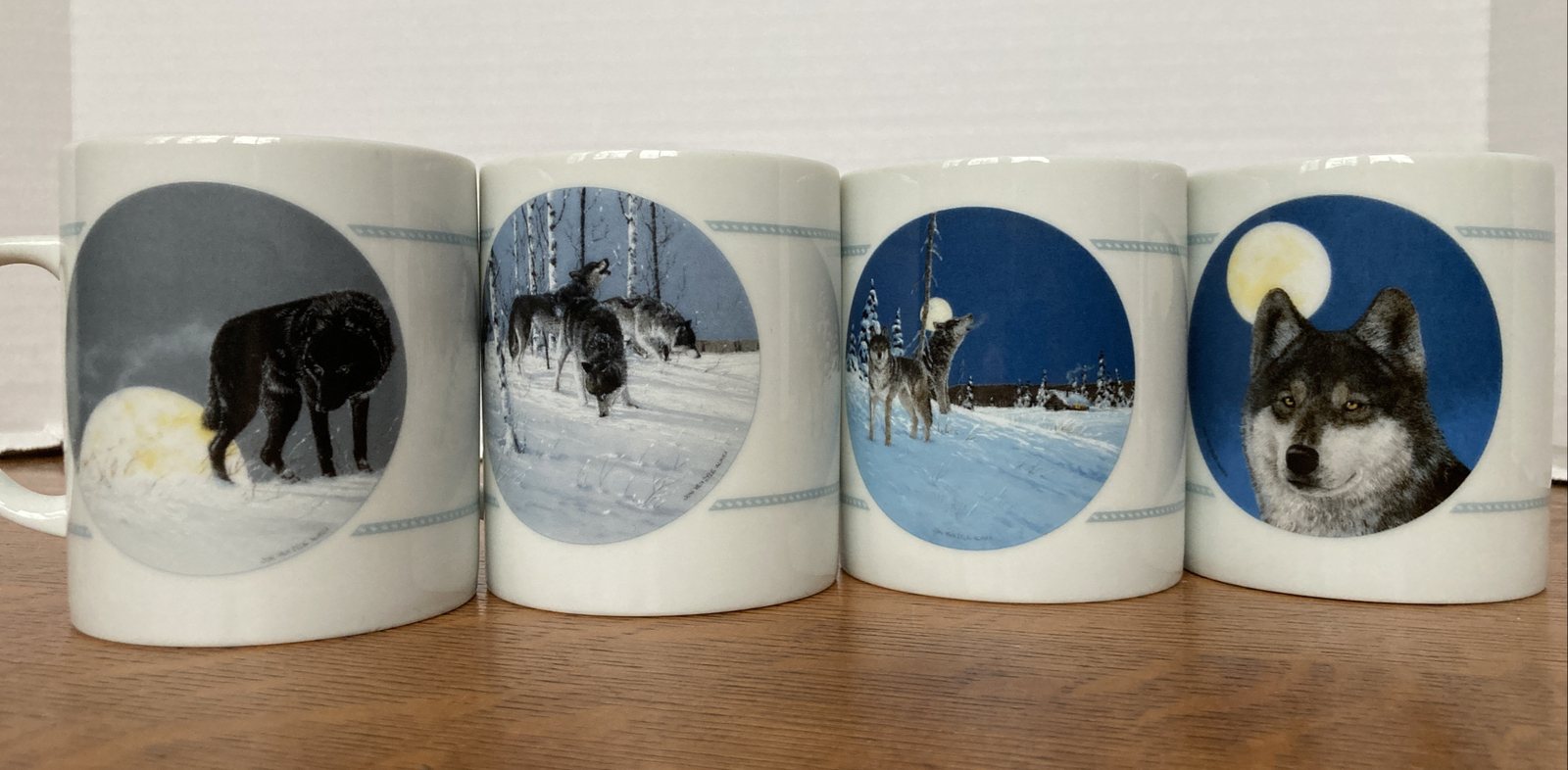 Jon VanZyle Wolf Mugs ARCTIC MAJESTY Set 4 Porcelain Coffee Cup COA ‘94 ...