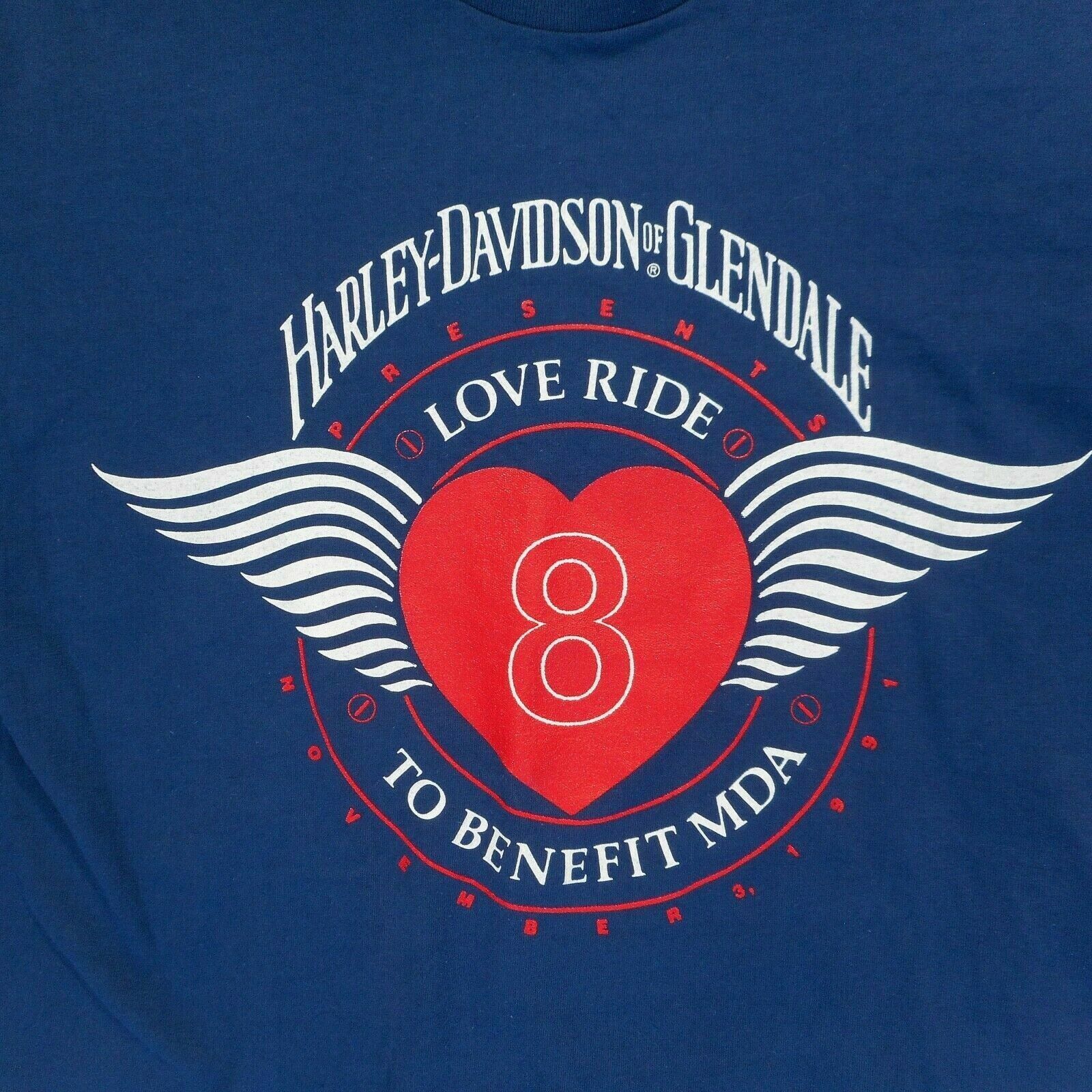 Harley Davidson Love Ride 8 Tshirt MDA Navy Blue Wing… - Gem