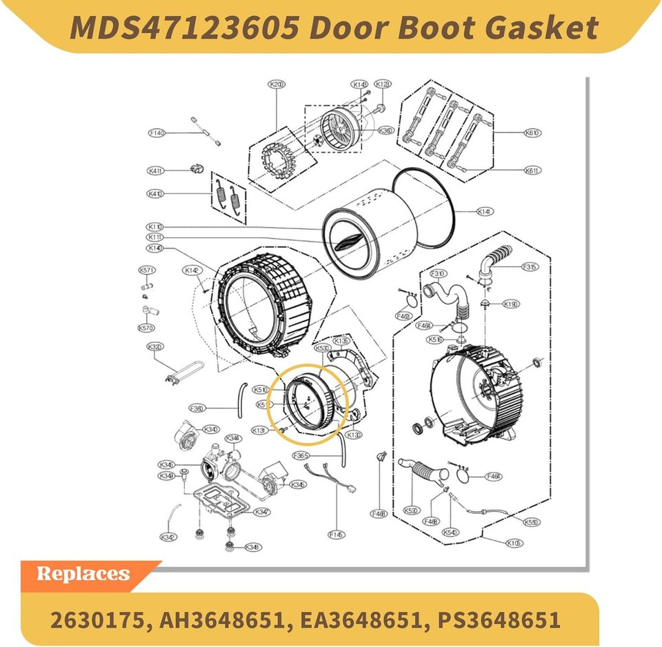 New SealPro Washer Door Bellow For LG MDS47123605 2630175 - 1 YEAR ...