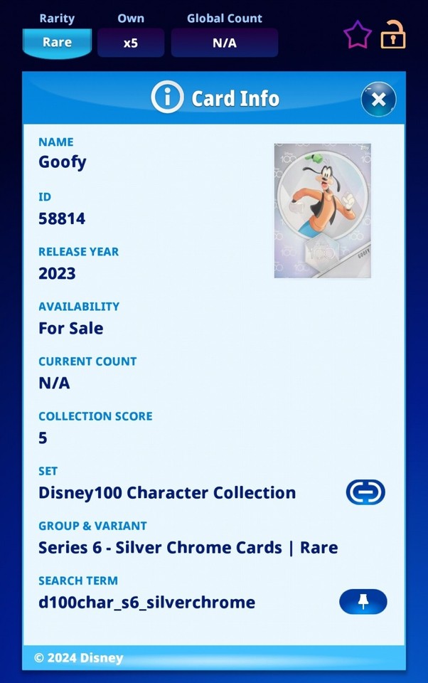 Topps Disney Collect Digital Disney100 GOOFY Silver Chrome Rare ...