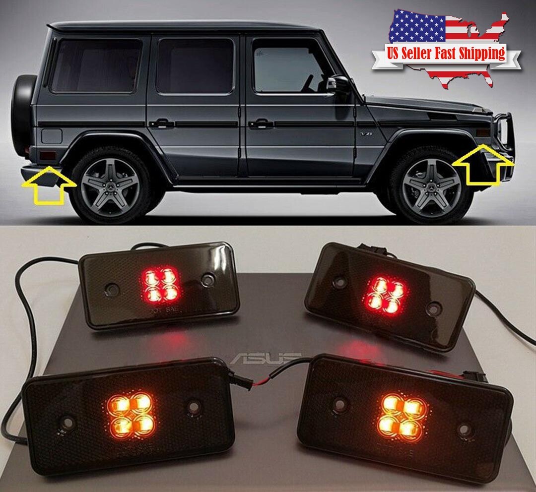 Direct Fit LED SMOKED Lens Side Marker 4x Amber & Red Mercedes Benz G ...