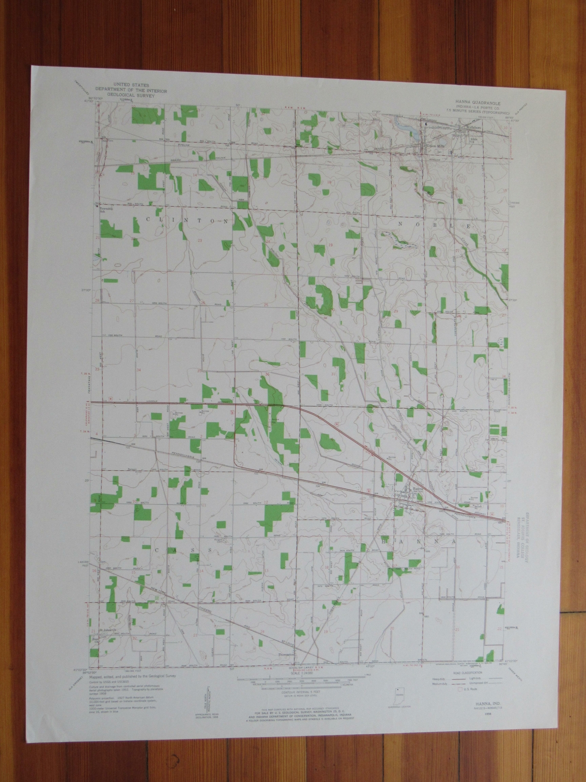 Hanna Indiana 1960 Original Vintage USGS Topo Map | eBay