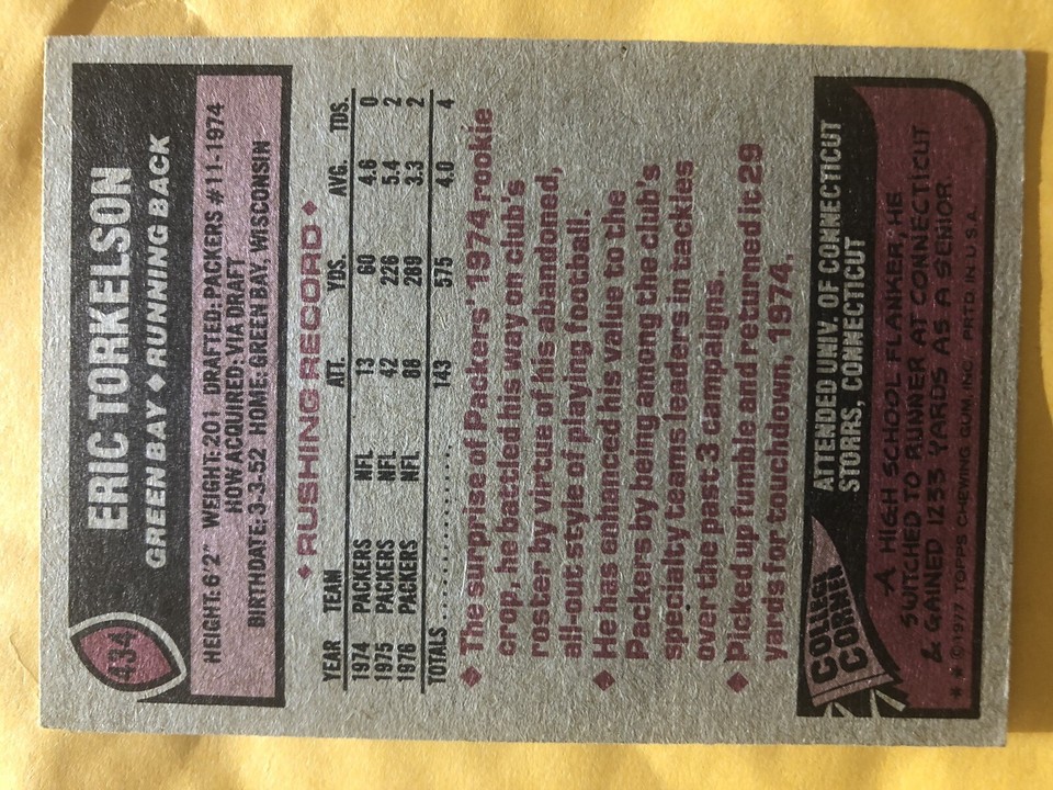 1977 Topps #434 Eric Torkelson RC PACKERS | eBay