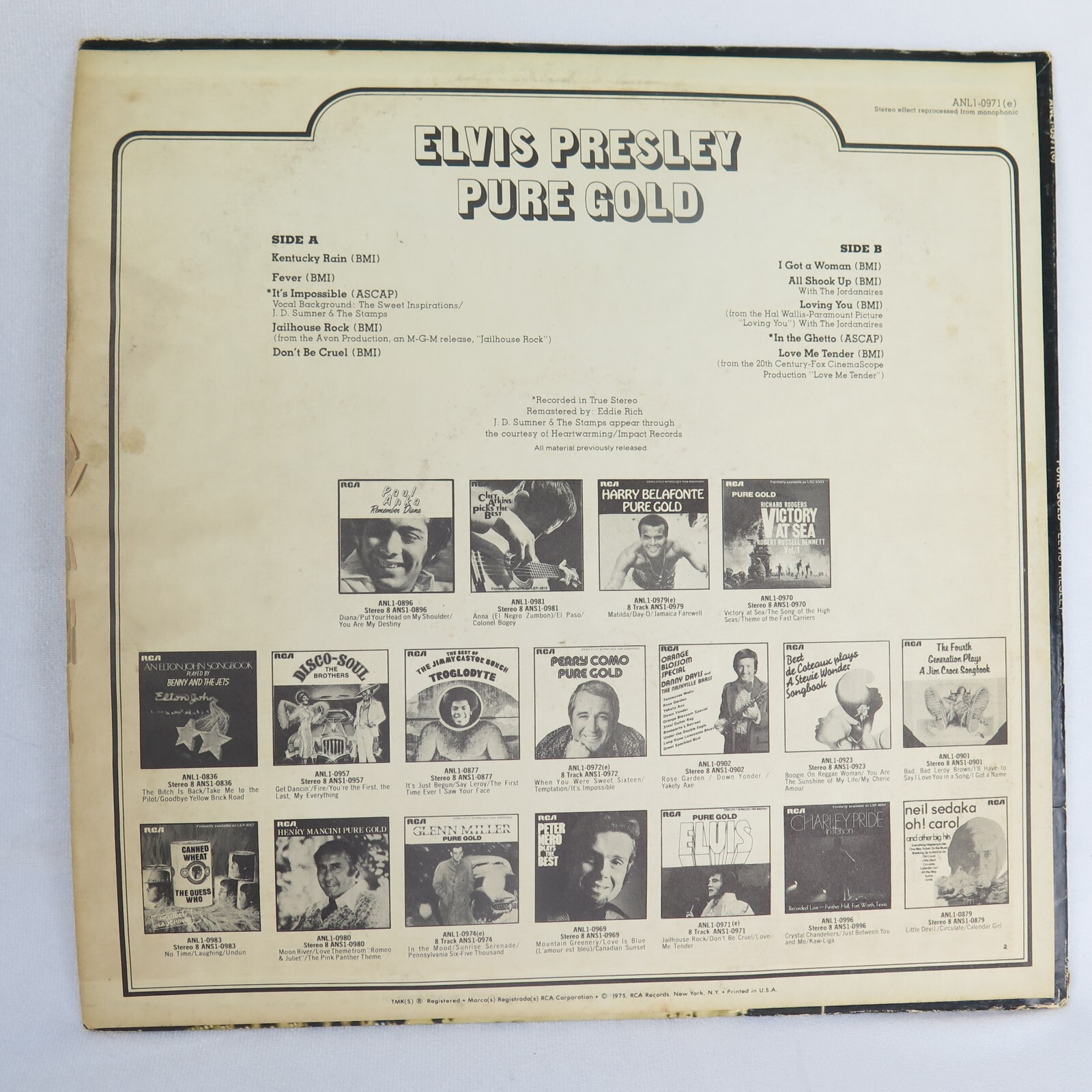 Elvis Presley Pure Gold Vinyl LP Record Album 1975 RCA Records ANL1-097 ...