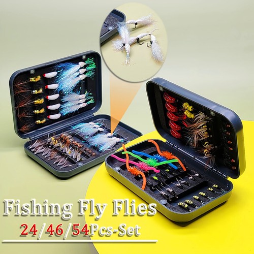 Fly Fishing Flies Dry/Wet Flies Bait Lures Kit,24-54Pc Fishing Trout ...