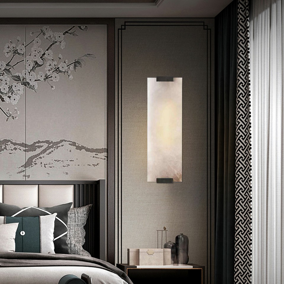 Marble Wall Light Hand Carved Alabaster Rectangular Sconce Indoor Wall ...