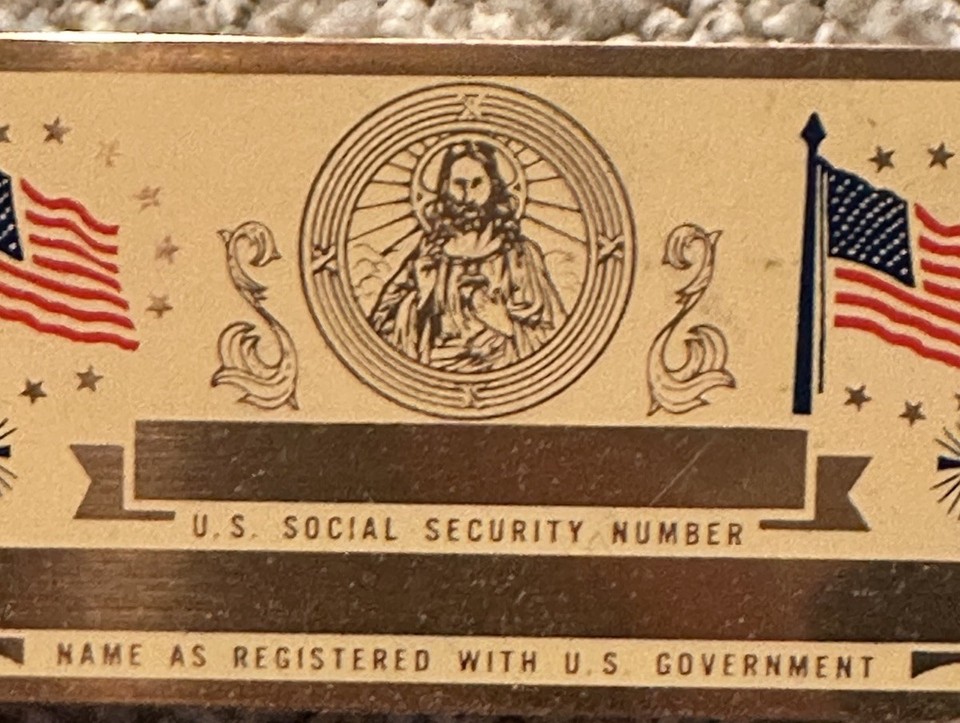 VINTAGE Metal JESUS Religious Social Security ID Blank Card Perma ...