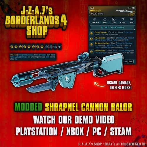 Borderlands 4 MODDED SHRAPNEL CANNON BALOR SHOTGUN CRAZY BL4 PC-PS-XBOX ...