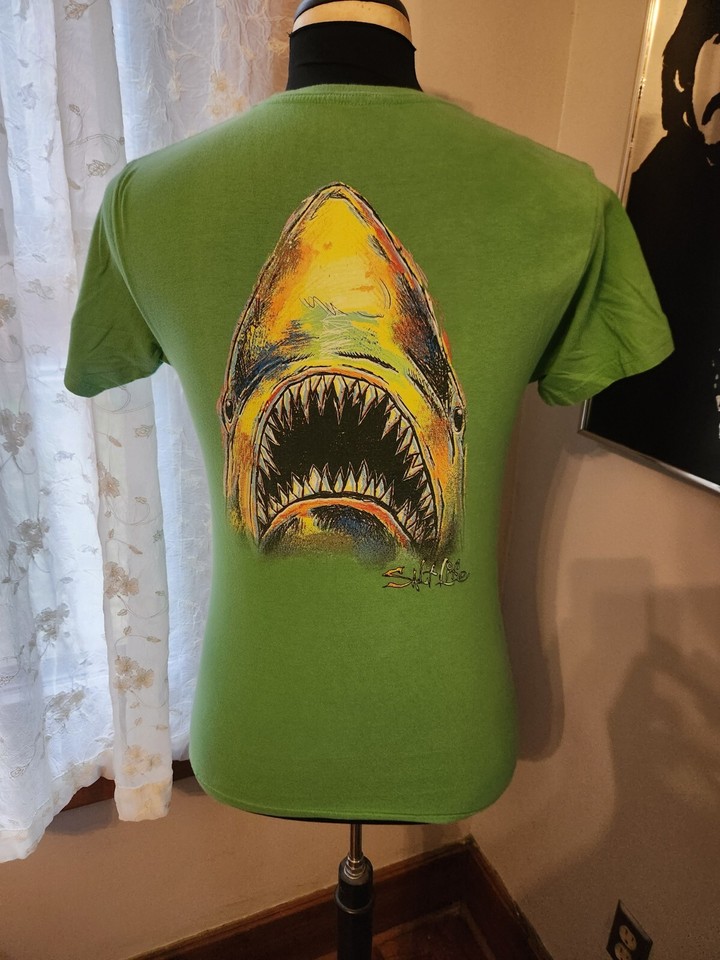 Salt Life Sketch Drawing Great White Shark T-Shirt Mens Size Small ...