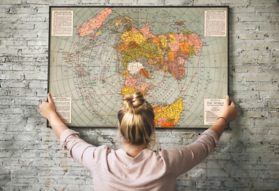 1943 Flat Earth World War II Map Polar Azimuthal Equidistant Projection ...