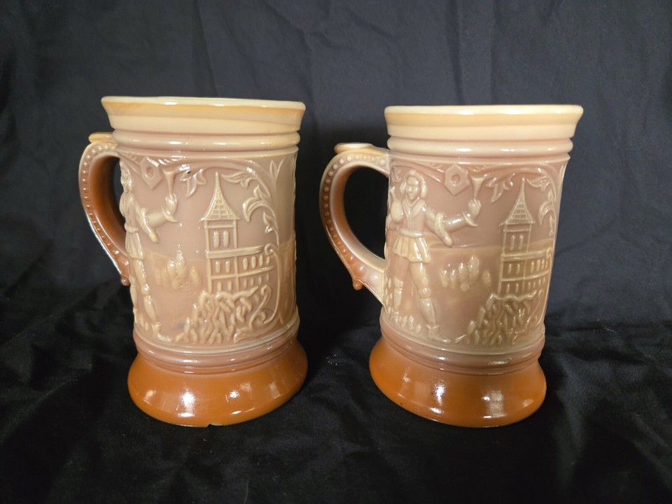 2 EAPG Greentown Chocolate Slag Glass Small Tankard Mug Stein | eBay