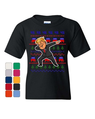 Trump Dabbing Ugly Sweater Youth T-Shirt MAGA Dab Dance Christmas Xmas ...