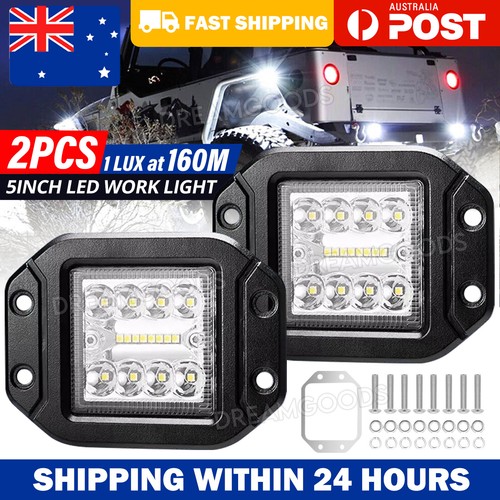 Pair 5 inch S Flush Mount LED Lights 12V Reverse Work 20000LM Cree LED ...