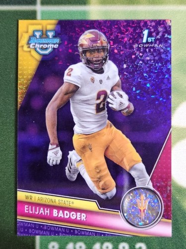 Elijah Badger 1st 2023 Bowman University U Chrome Purple Mini-Diamond ...
