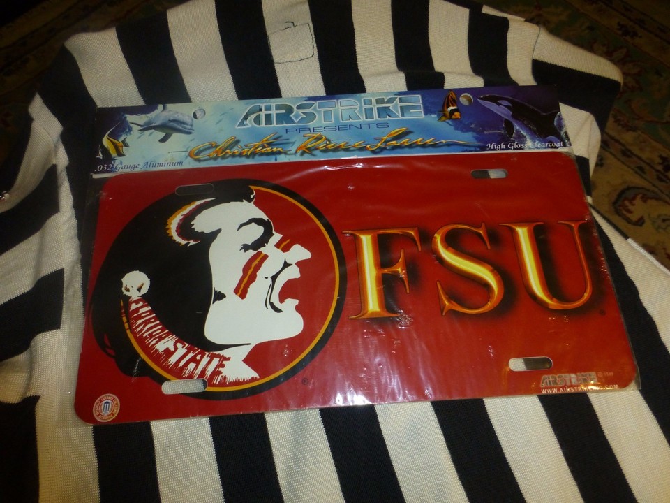 FSU FLORIDA STATE SEMINOLES Aluminum License Plate Tag Wall Hanger Red ...