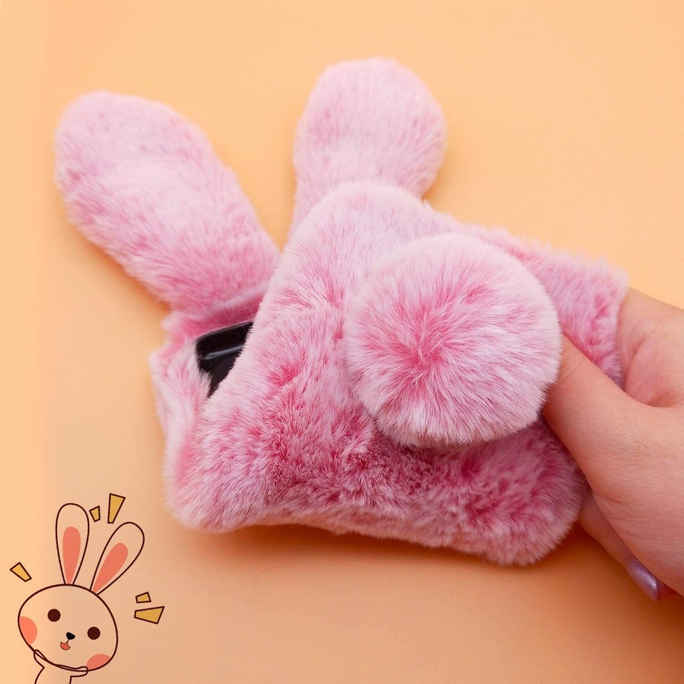 For Google Samsung Soft Phone Case Cute Bunny Rabbit Fur Plush Fuzzy ...