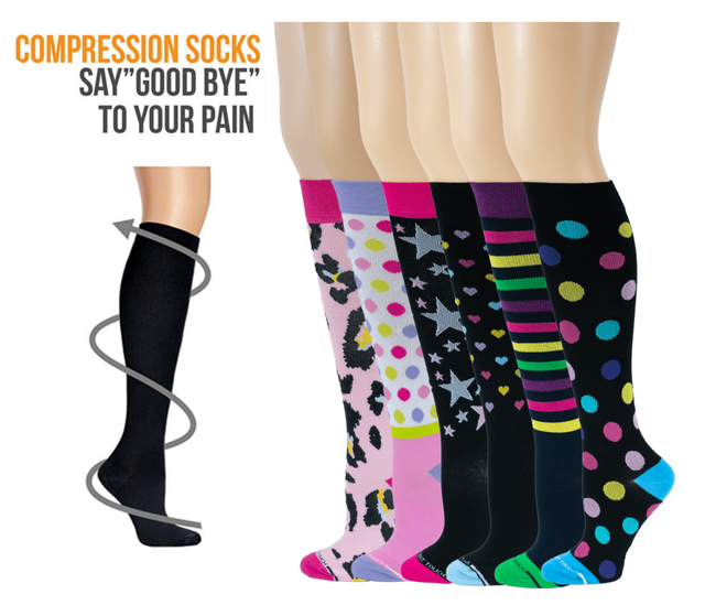 6 Pairs Women's Cotton Colorful Mild ( 8-15 MmHg ) Compression Knee ...