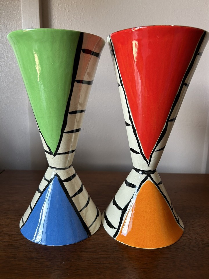 2 Marilee Hall Ceramic Pottery Whimsical Modern Goblets Folk Art TN Art ...