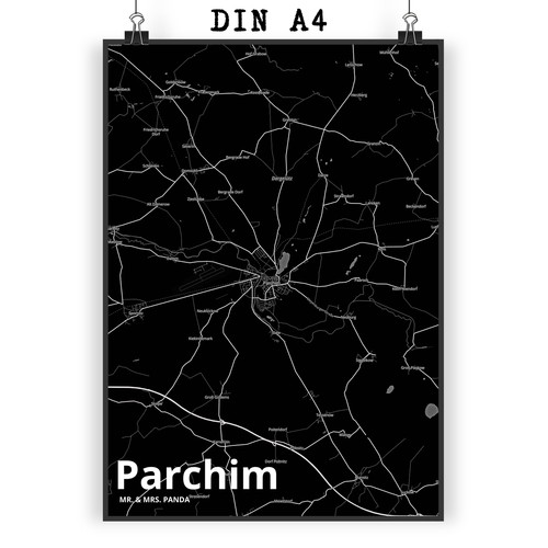 DIN A4 Poster Parchim - Geschenk Stadt Dorf Karte Landkarte Map ...