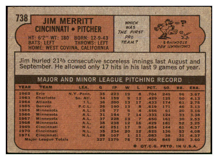 1972 TOPPS #738 JIM MERRITT REDS EX 452853 (KYCARDS) | eBay