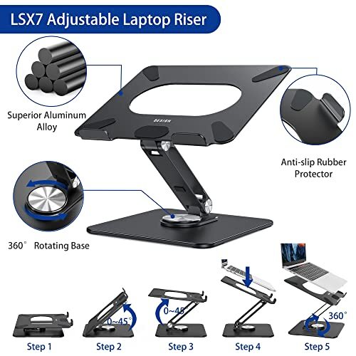 LSX7 Laptop Stand with 360° Rotating Base Ergonomic Adjustable Notebook ...