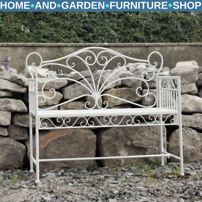 White Metal Garden Bench Outdoor 2 Seater Patio Vintage Bench Park w ...