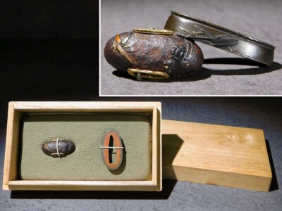 River side Crab Iron & Shibuichi Fuchi/Kashira Edo original tsuba sword ...