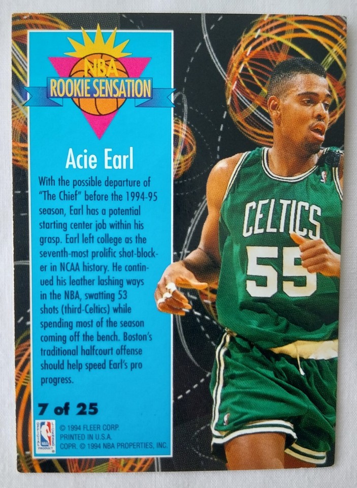 1994-95 Fleer Rookie Sensation #7 of 25 Acie Earl RC NBA Insert Trading ...
