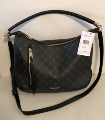 NEW Nine West Calla Black Logo Purse Orig $89 Medium Size 15" x 10" x 3 ...