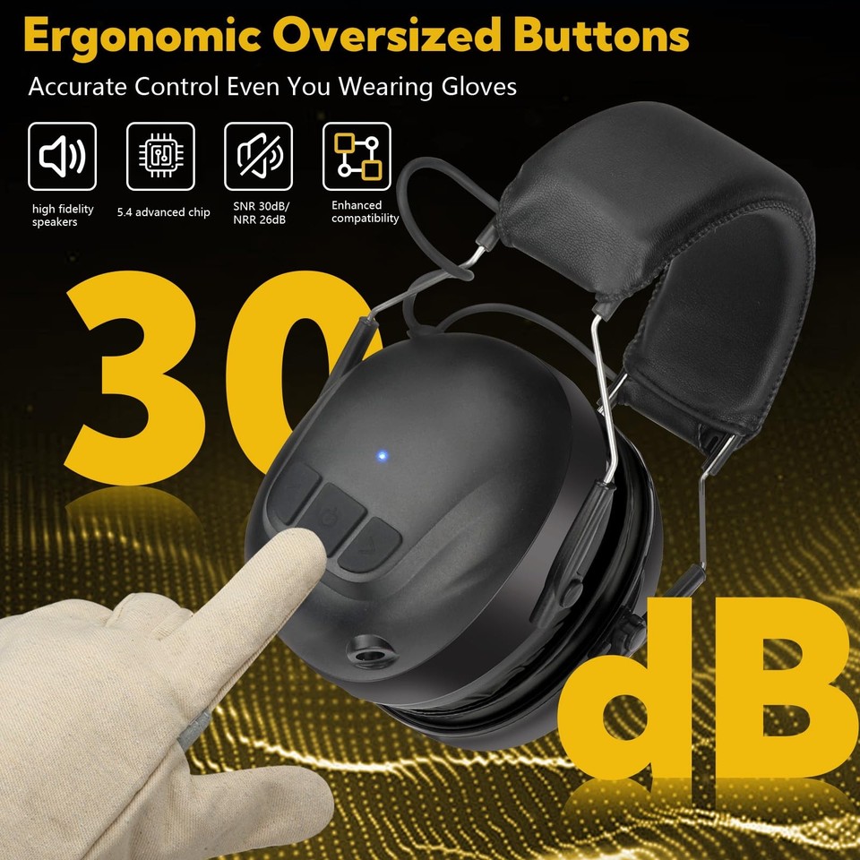 Gel Ear Pads Bluetooth 5.4 Hearing Protection Headphones, 30dB Noise ...