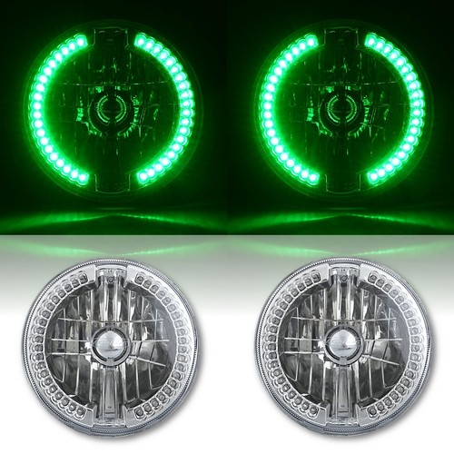 7" Green Split LED Halo Angel Eye Headlight Halogen Headlamp 60W Light ...
