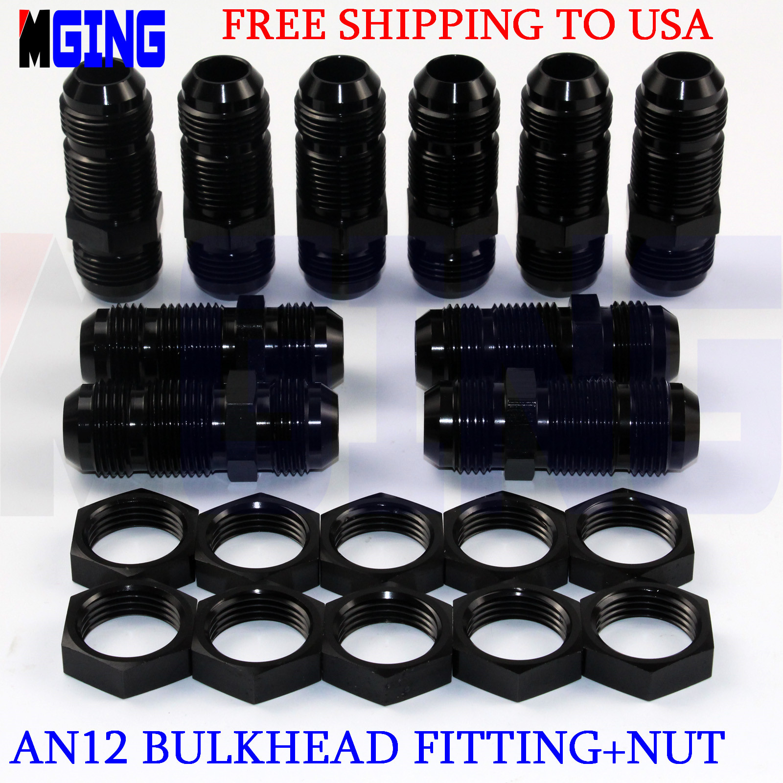 Male AN12 12AN 12 Bulkhead Thread Fitting Adapter + Nut Straight 10PCS ...
