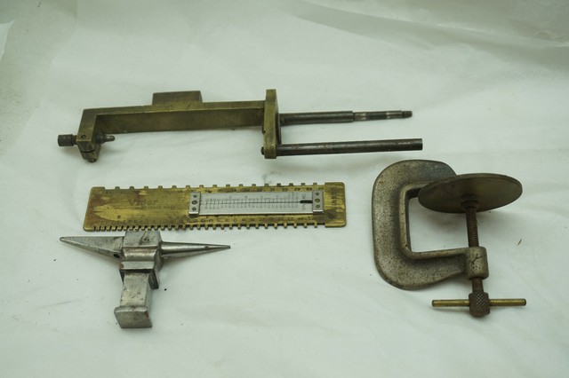 VINTAGE WATCH REPAIR TOOLS ANVIL LATHE TOOL GAUGE WATCHMAKER CLOCKMAKER ...