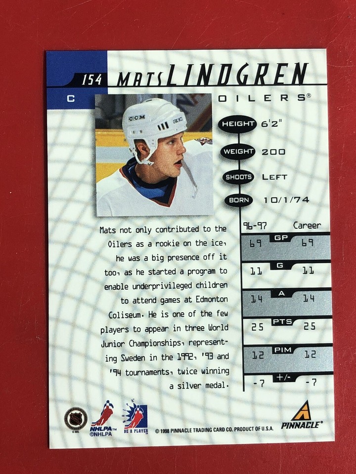 1997-98 Pinnacle Be A Player Auto Mats Lindgren #154 Auto | eBay