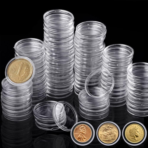 300PCS 19Mm round Coin Case Capsules Clear Plastic Container Holder ...