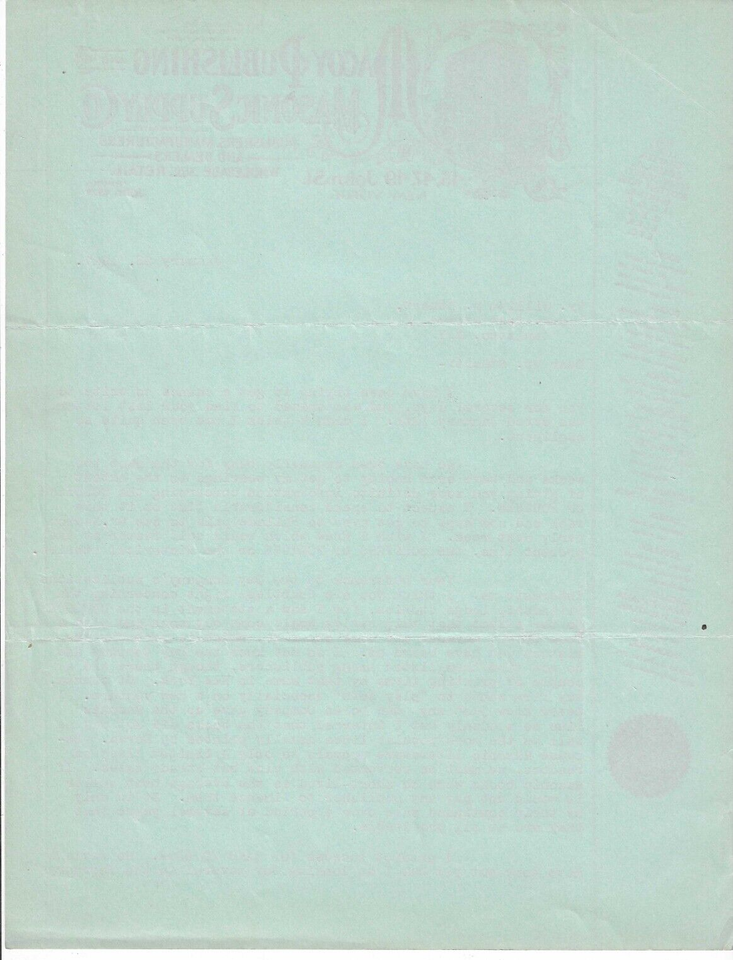 1927 Letter, Macoy Publishing and Masonic Supply Co., John St. New York ...