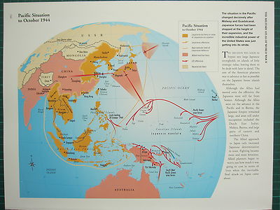 WW2 WWII MAP ~ PACIFIC SITUATION TO OCT 1944 US OFFENSIVE ALLIED-HELD ...