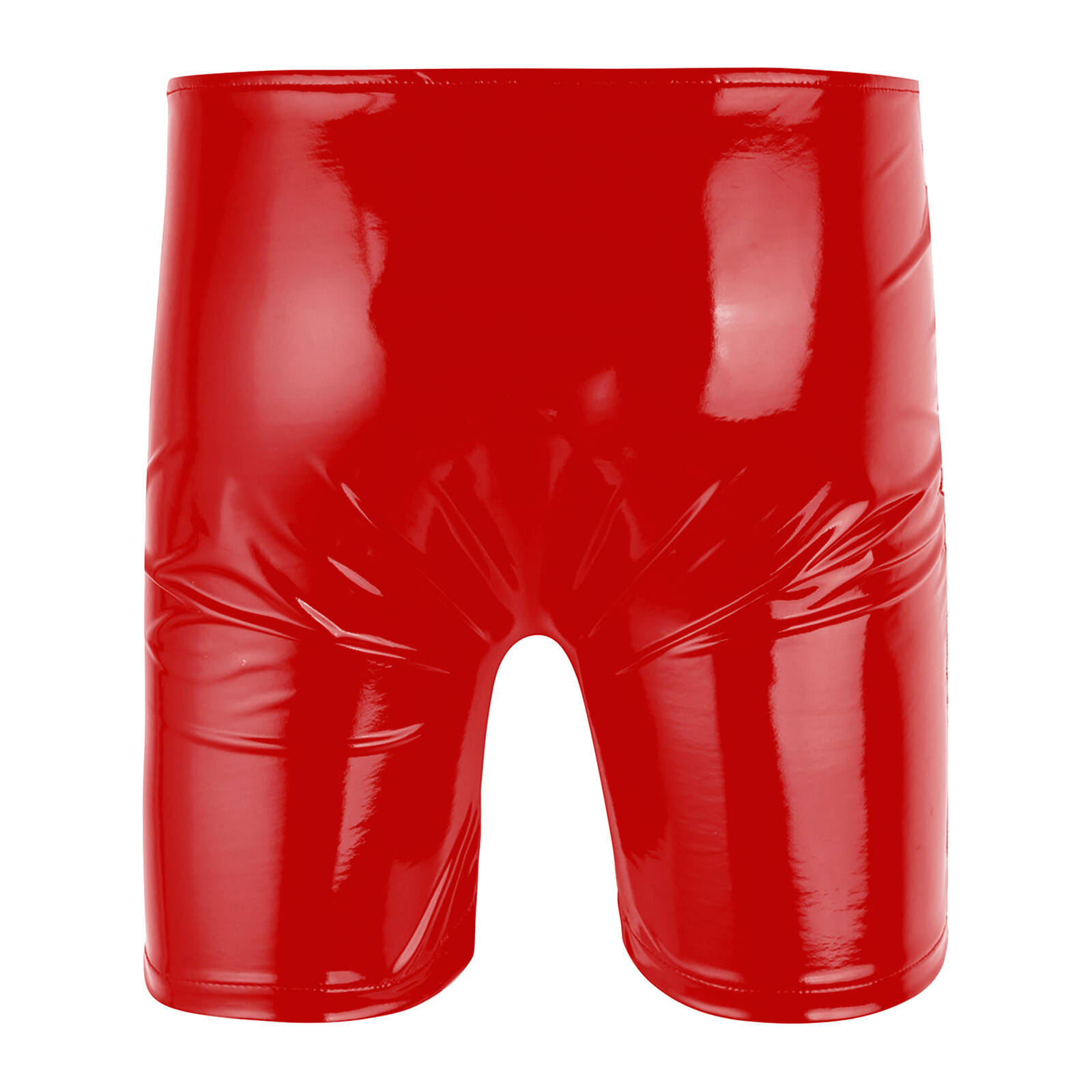 Men Shiny PVC Leather Short Pants Open Hole Front Boxer Shorts Wet Look ...