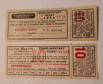 Clyde Beatty Circus Complimentary tickets 1948 and 1953 | eBay